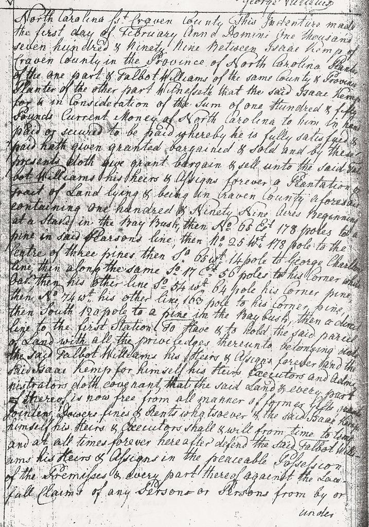 Isaac Kemp to Talbot Williams deed - 1 Feb 1799 (Craven County) - East ...