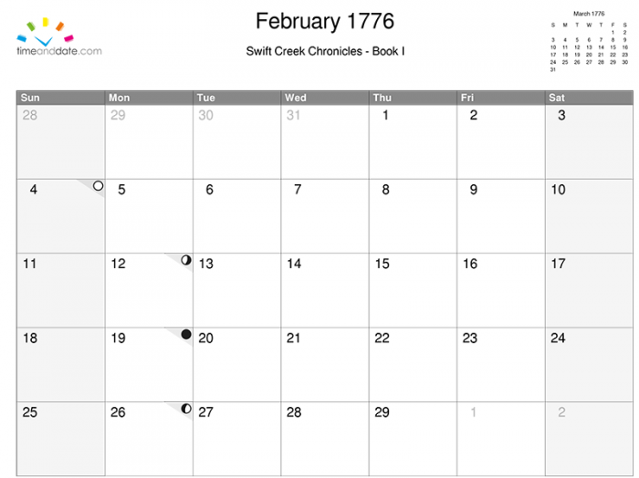 Create a historical calendar, with moon phases - East Carolina Roots ...